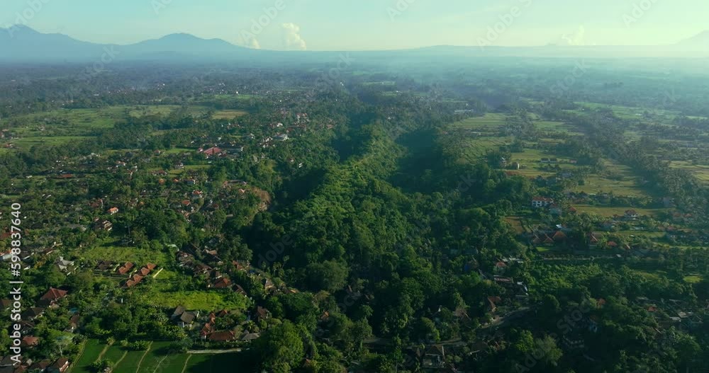 Drone view of Bali. Aerial view of artist trail in Ubud, Bali. Campuhan ...