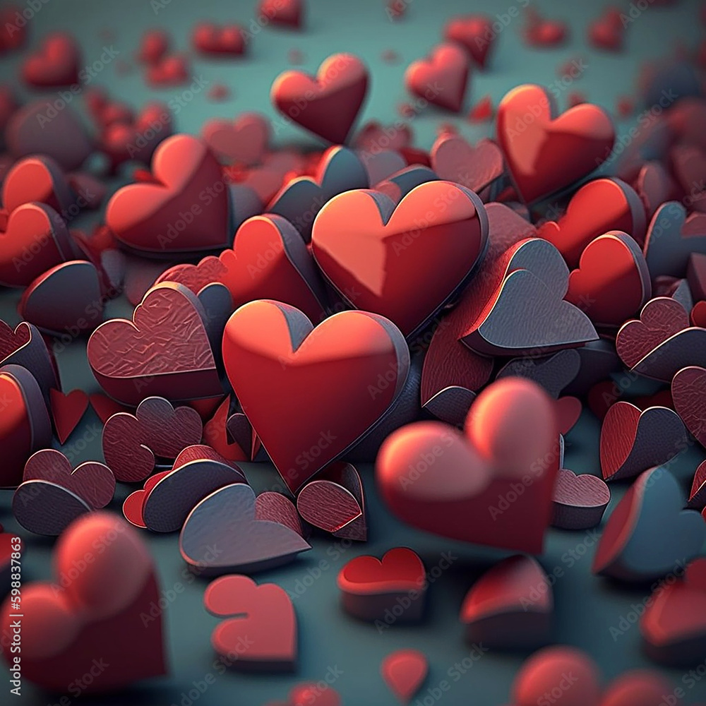 Generative AI image of a big heart made of a lot of little red hearts ...