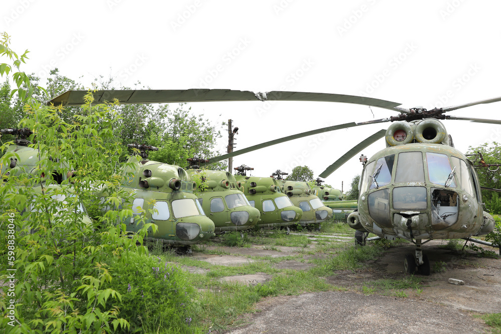 abandoned damaged russian military helicopter Mil Mi-2 Hoplite and Mil ...