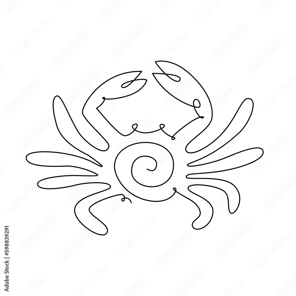 CRAB LINE ART. Vector cute Crab. Continuous Line Drawing Vector for ...