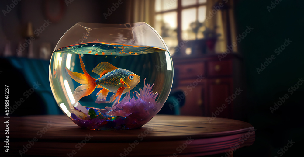 Beautiful fish in round glass aquarium. Fish Swimming In Fishbowl. Fish ...