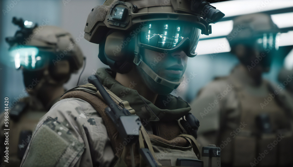 Military concept. Soldier Uses Laptop Computers to Track Targets and ...