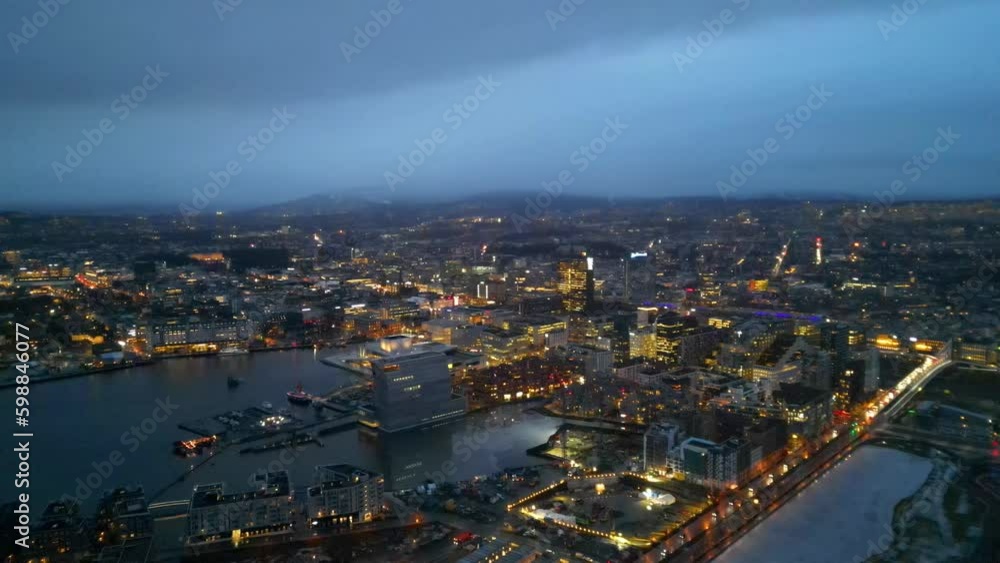 Vídeo do Stock: Top aerial view of Oslo city in Norway at evening time ...