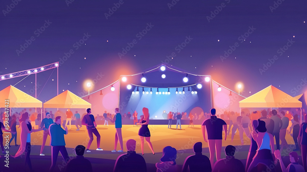 Music festival, open-air concert with outdoor stage, live performance ...