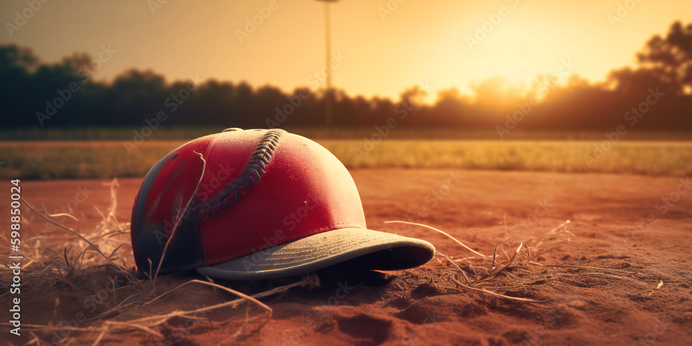 background image of a baseball field and a red baseball helmet Stock ...
