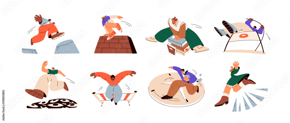 Abstract concepts with people jumping over, overcoming obstacles ...