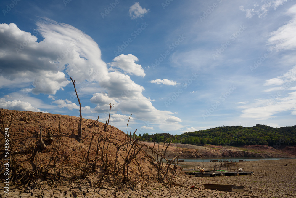 Scorched earth and earth clods are seen on dry land caused by drought ...