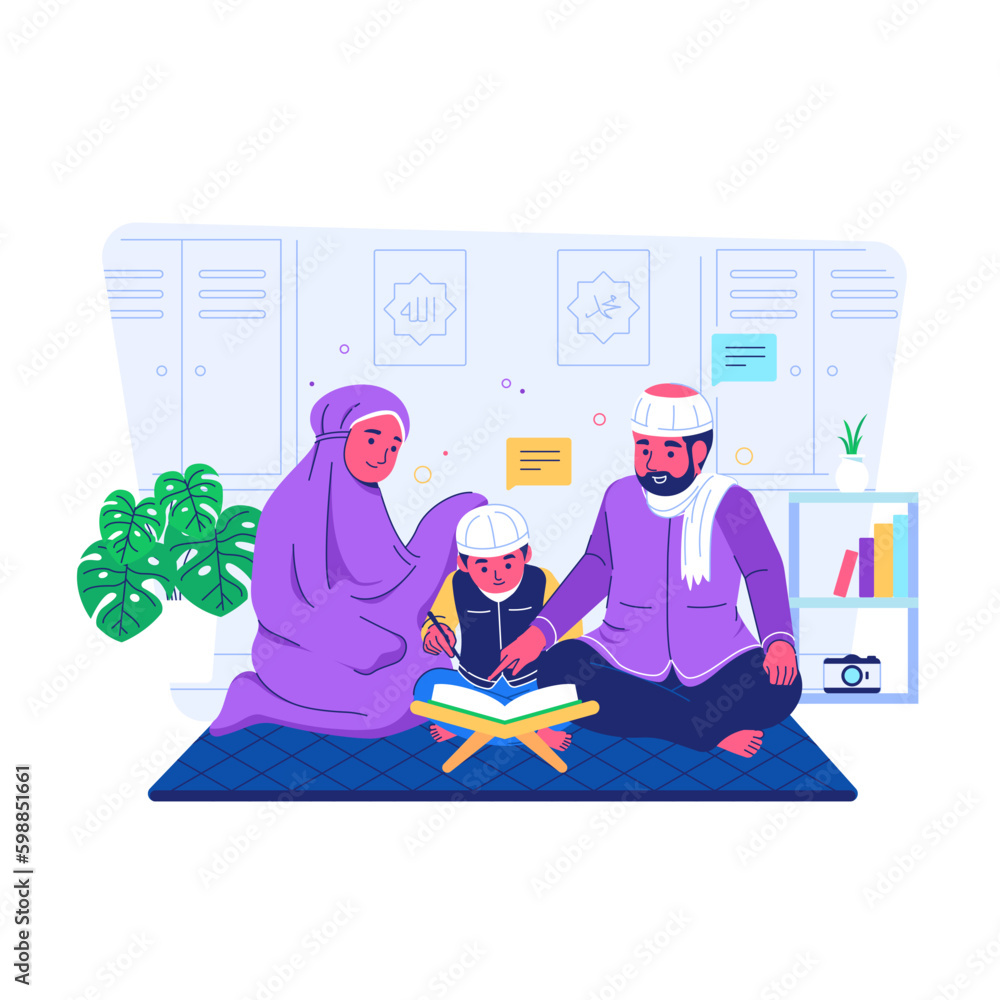 Islamy - Islamic Activities Illustration Praying Salah Dzikr Giving ...