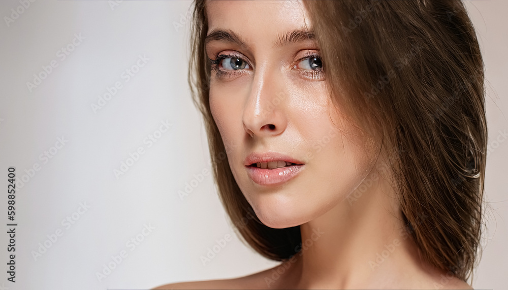 Beautiful Young Woman with Clean and Fresh Skin on Isolated Background ...