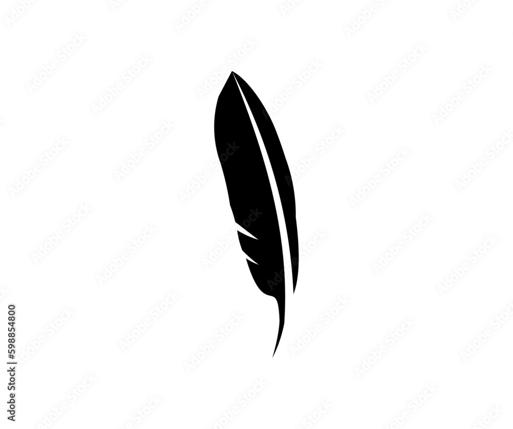 Black feather icon. Soft curved feather, fluffy, soft and lightness ...