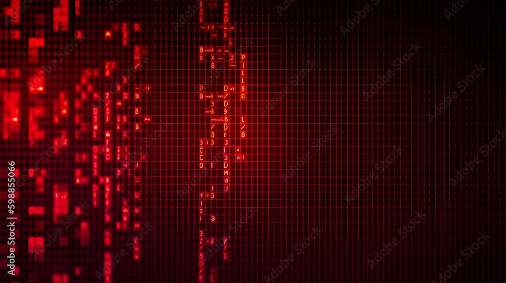 Red Abstract Binary Code Elements On A Dark Screen Illustrating The