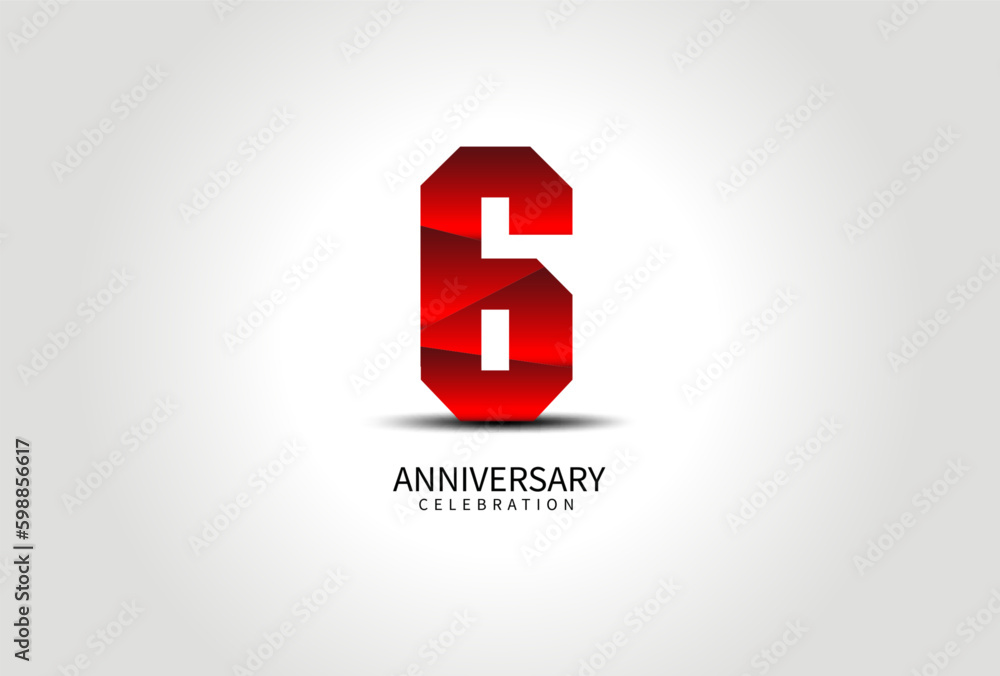 6 Year Anniversary Celebration Logo red vector, 6 Number Design, 6th ...