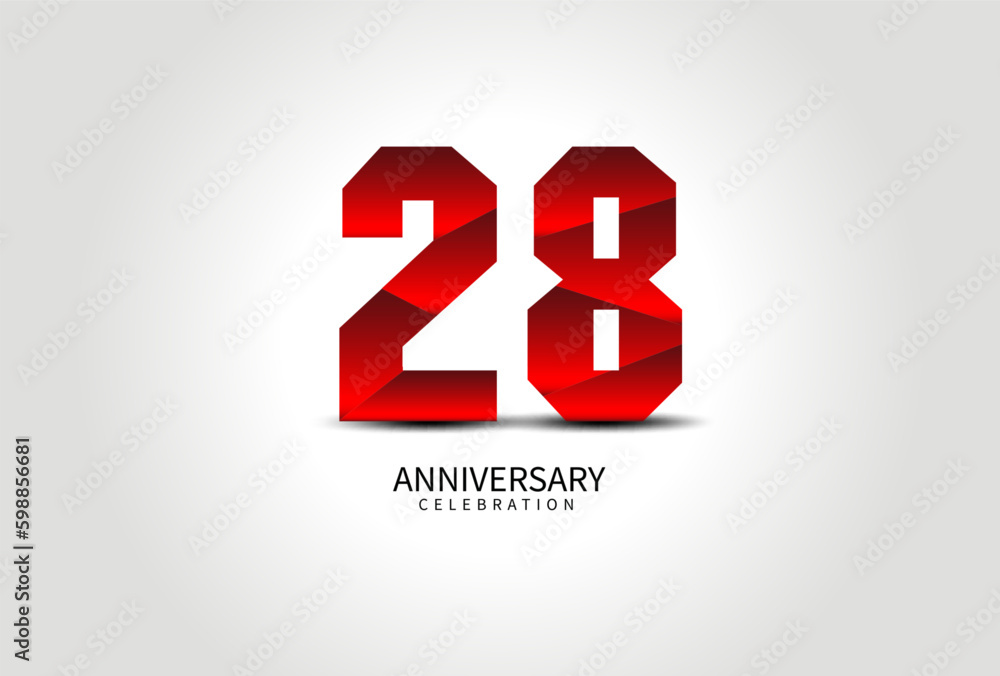 28 Year Anniversary Celebration Logo red vector, 28 Number Design, 28th Birthday Logo, Logotype ...