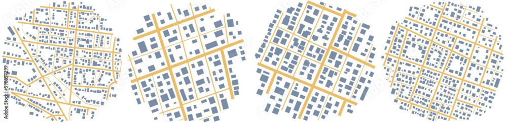 Set of plan with road and buildings. Abstract city maps, background ...