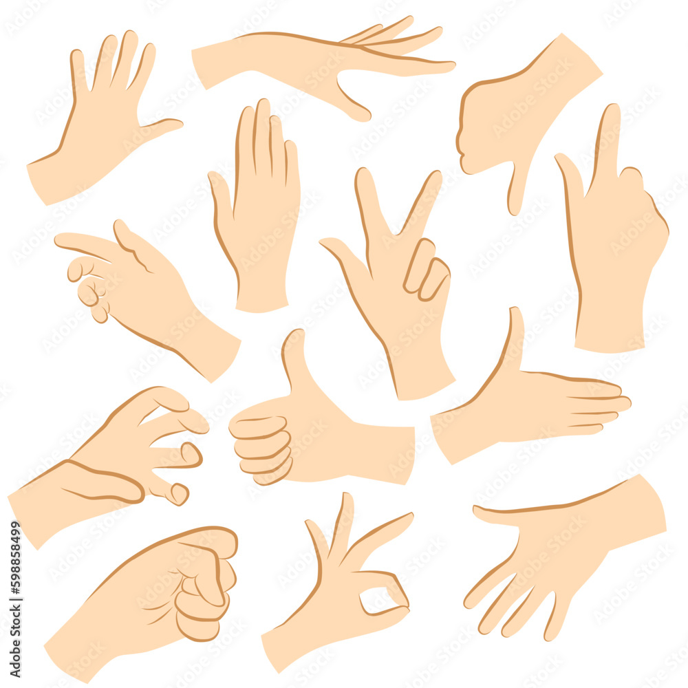 Set of symbolic hand gestures. Expression of emotions with gestures ...