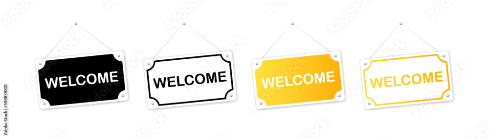 Welcome. Icons in different styles, colored, signboard welcome. Vector ...