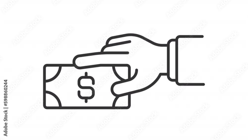 Animated money in hand line icon. Cash payment animation. Holding ...