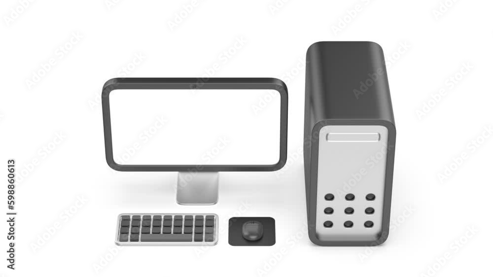 Simple desktop computer with widescreen monitor and wireless keyboard ...