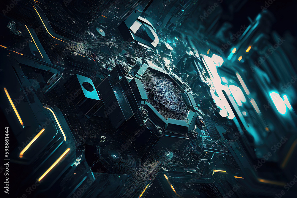 Dark futuristic microchip on computer as technology background ...