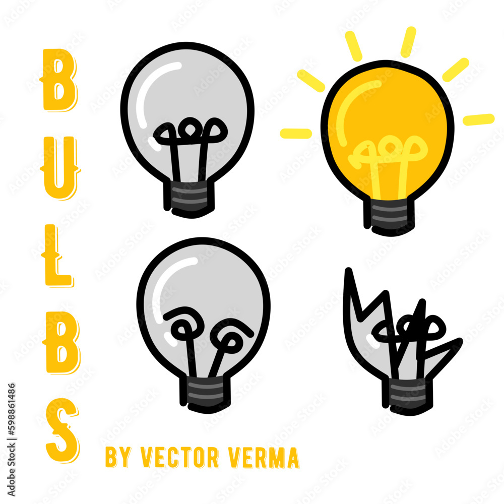Vector illustration of a bulb switched on, switched off, a bulb with ...
