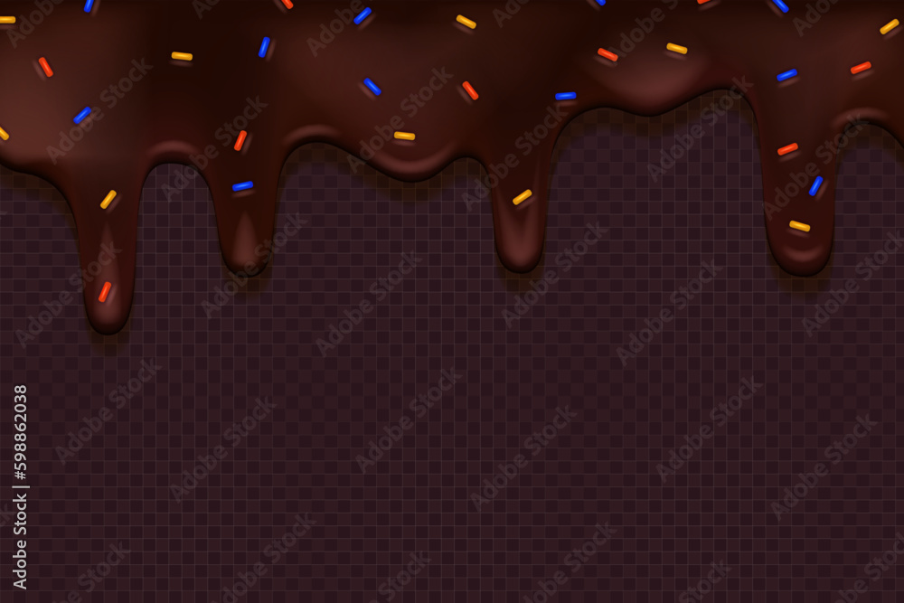 Realistic drip cream drops melt drops with sprinkles. Melted chocolate ...