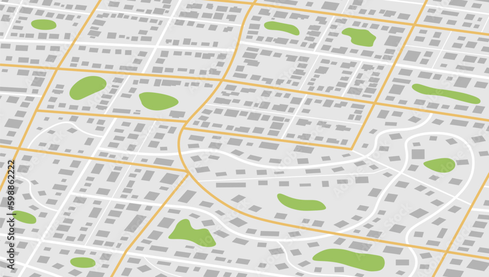 Vetor de 3d illustration map, street town buildings modern urban houses ...