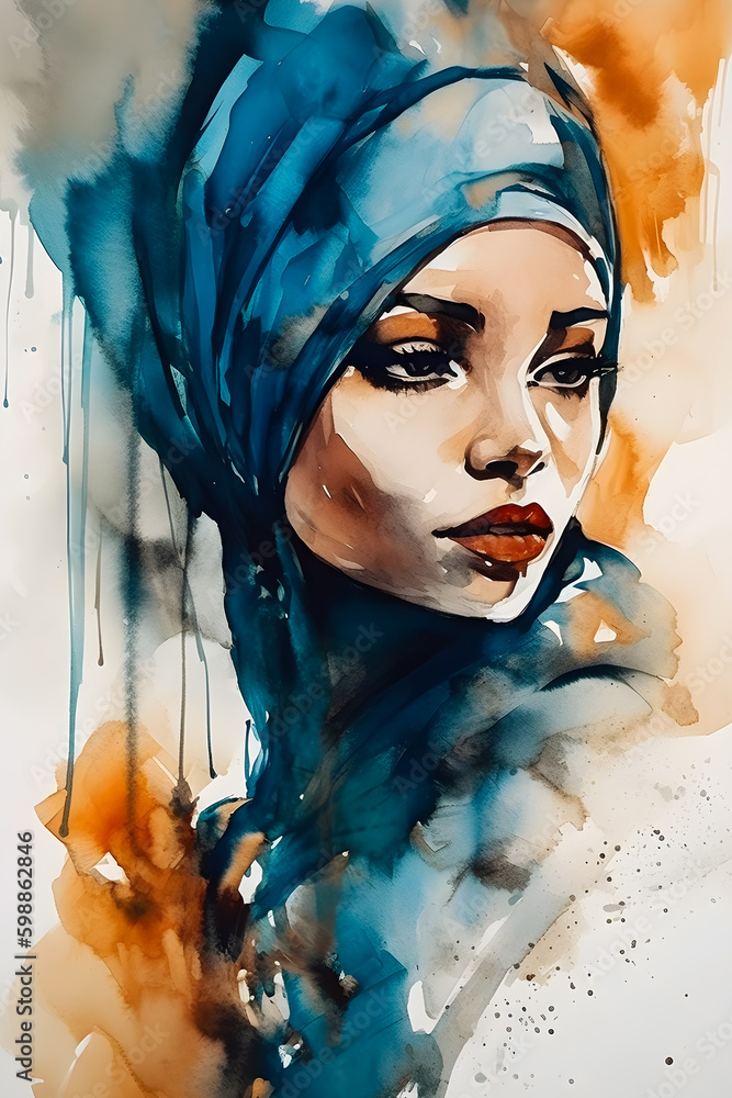 Abstract painting concept. Colorful art portrait of an arabic ethnic ...