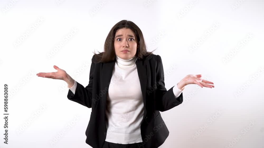 Smartly dressed young professional female with dark hair and expressive ...