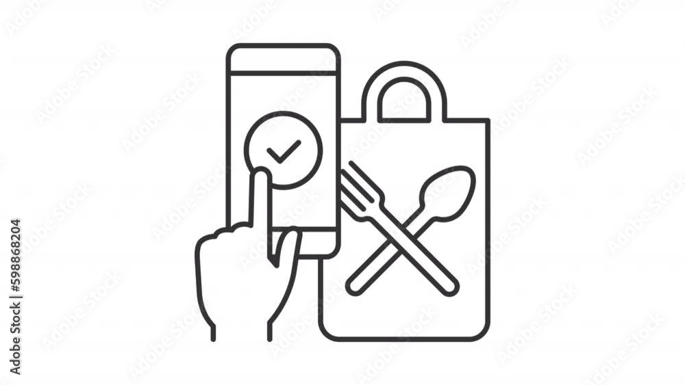 Online food order icon animation. Animated line hand using phone with ...