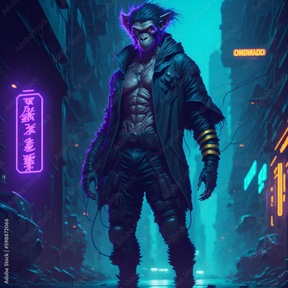 Monkey, full body shot, character sheet, lightning wave, 3d, glowing ...