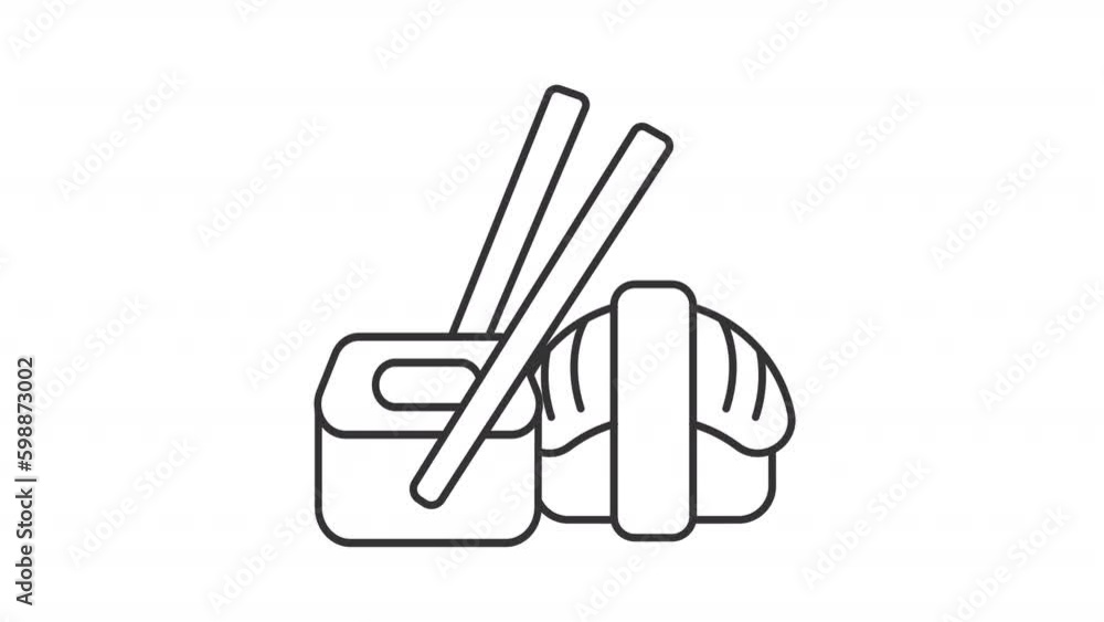 Animated sushi line icon. Chopsticks grabbing maki roll animation ...