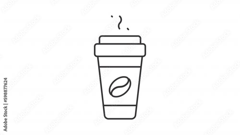 Animated coffee cup line icon. Latte steaming animation. Hot drink ...