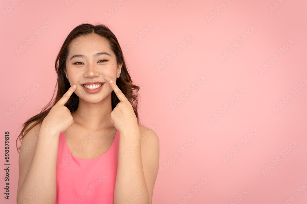 Beautiful young woman shows her cheek dimples as she smiles. Generative ...