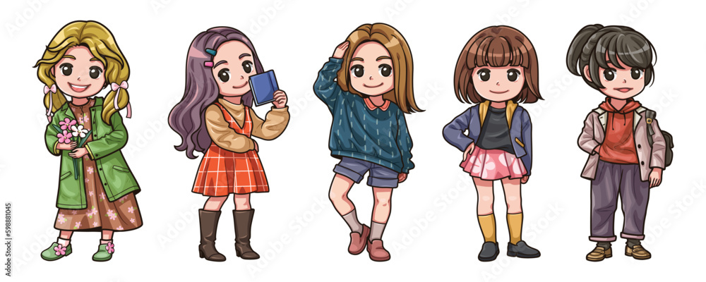 Cute design element cartoon, cartoon illustration of stylish teenage ...