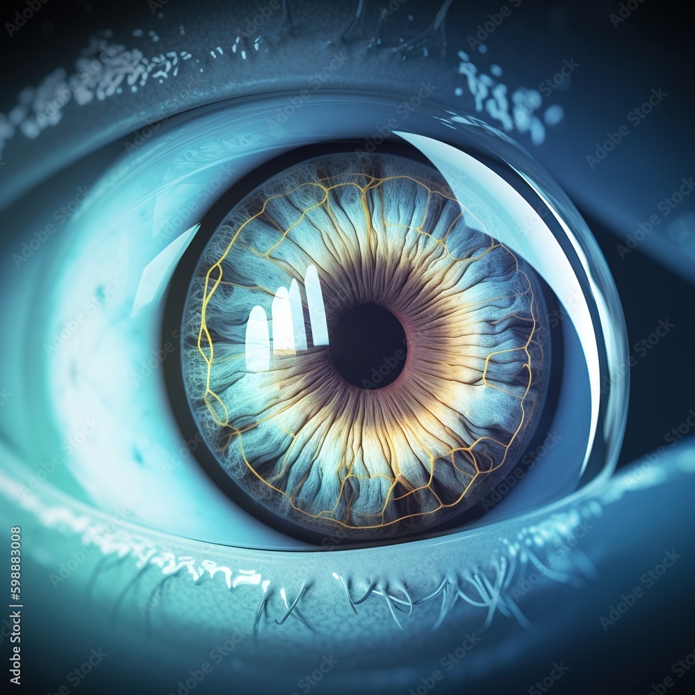 Anatomy of the human eye on a blue scientific background. generative AI ...