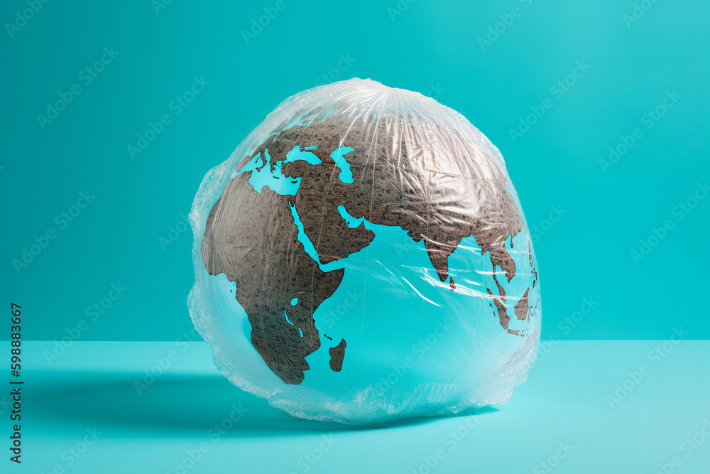 Earth wrapped in a plastic bag. global environment concept. Generative ...