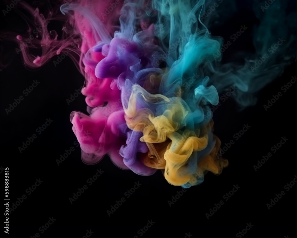 Color splash in water, colour ink dripped in liquid and powder ...