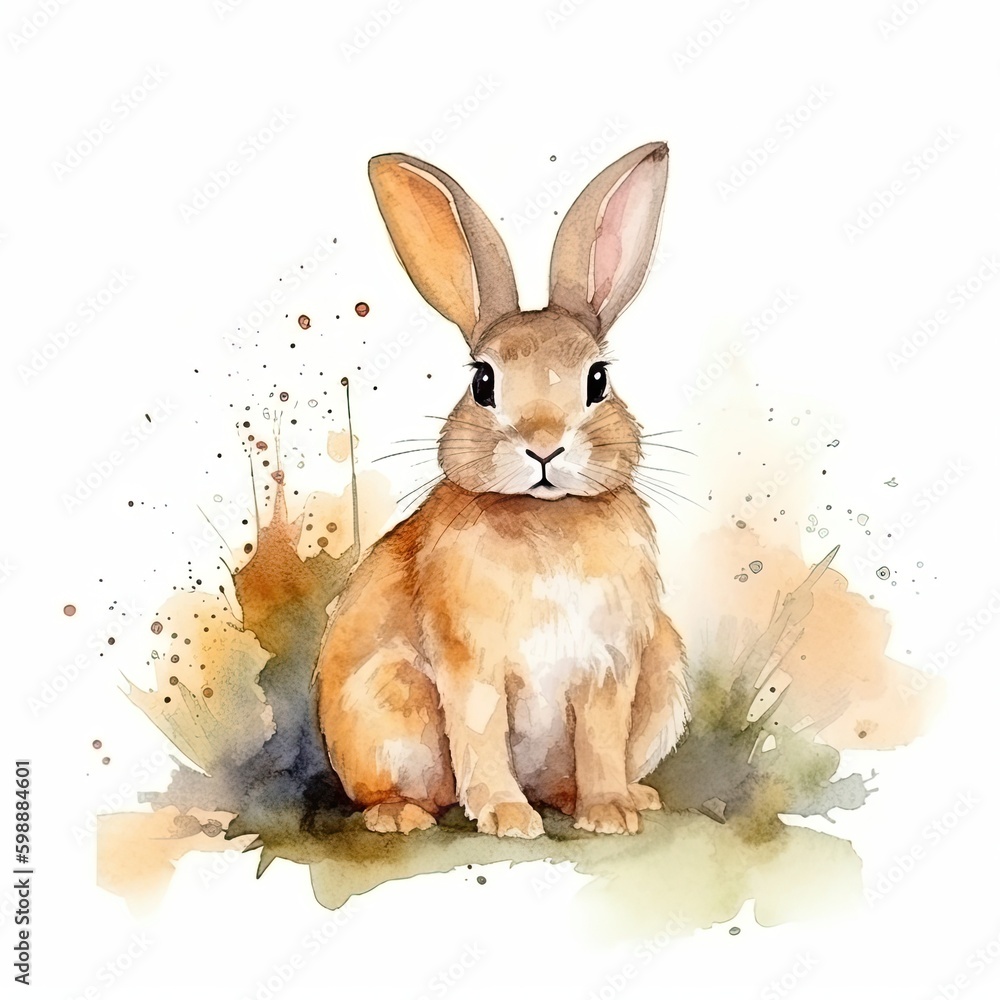 Cute Watercolour Bunny Rabbit Illustration, Handsketched watercolor ...