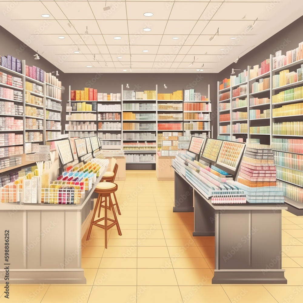 backdrop image of a stationery store. inside of a shopping center store ...