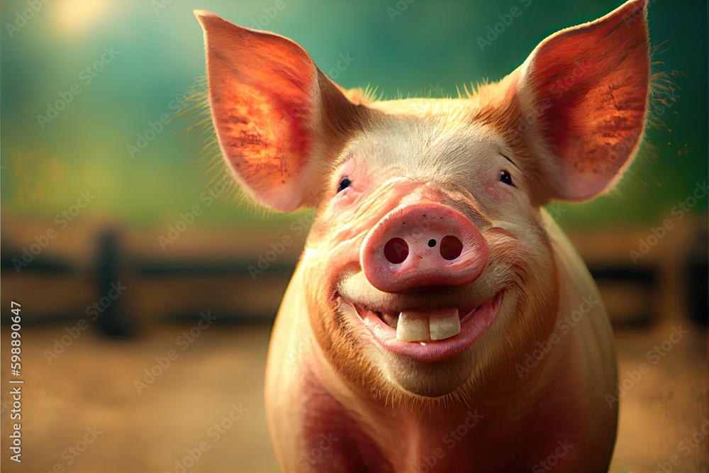 Pig with a big smile Generative AI Stock Illustration | Adobe Stock