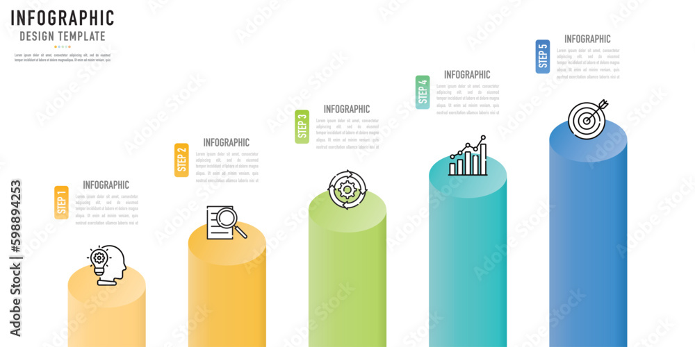 Bar isometric infographic template or element with 5 step, process ...