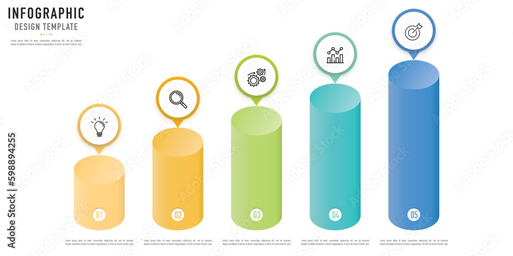 Bar isometric infographic template or element with 5 step, process ...