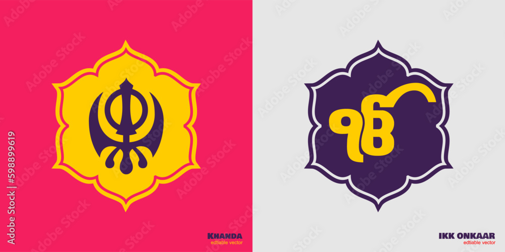sikh symbol, khanda, ik onkar, waheguru, sikh sign, logo, religious ...