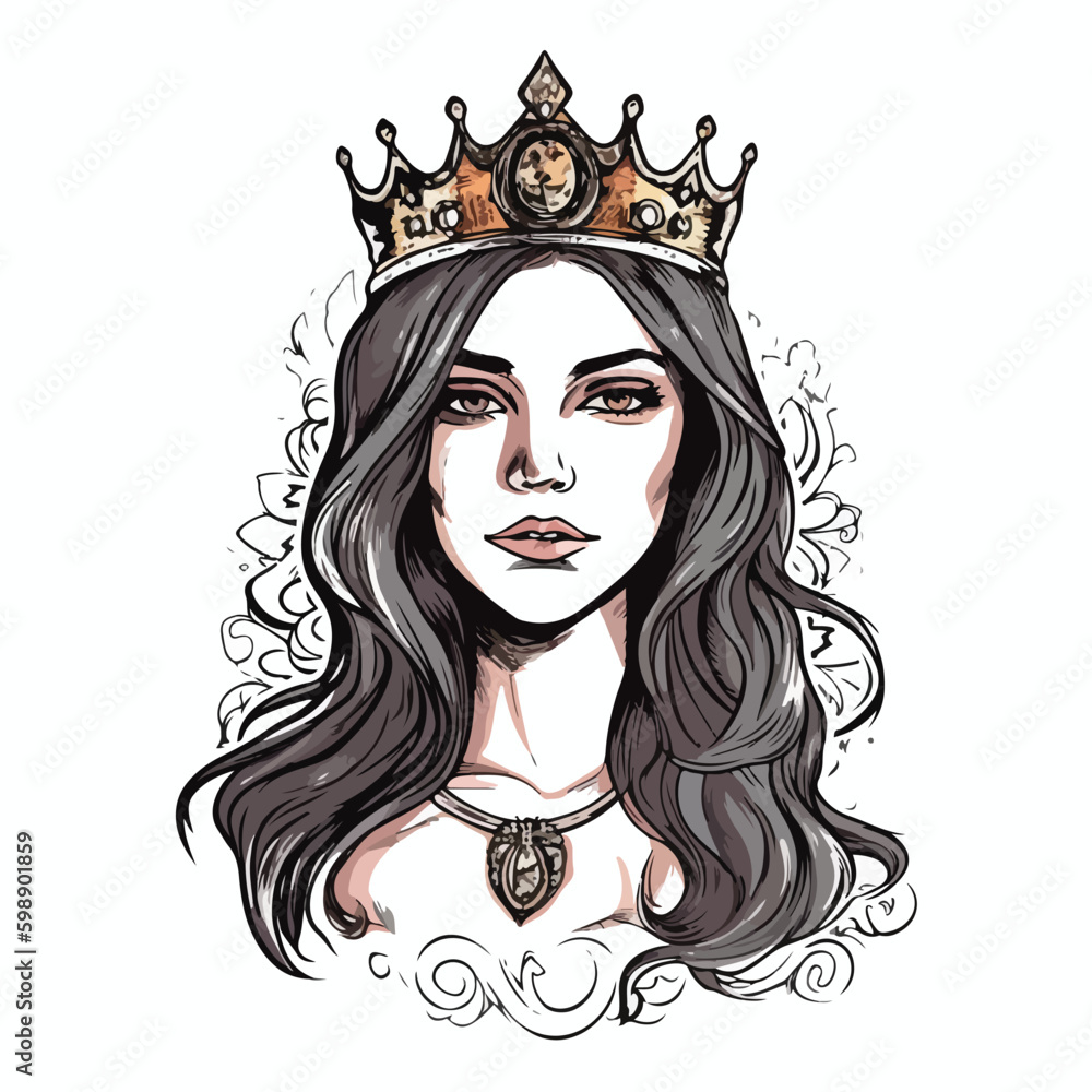 Vector illustration of beautiful princess portrait with luxury royal ...