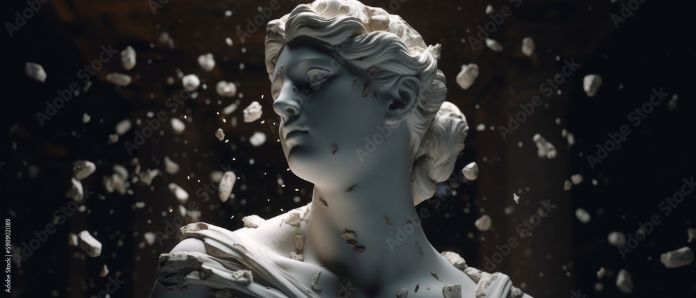 Broken ancient Greek statue head falling apart into piecesmonitors ...