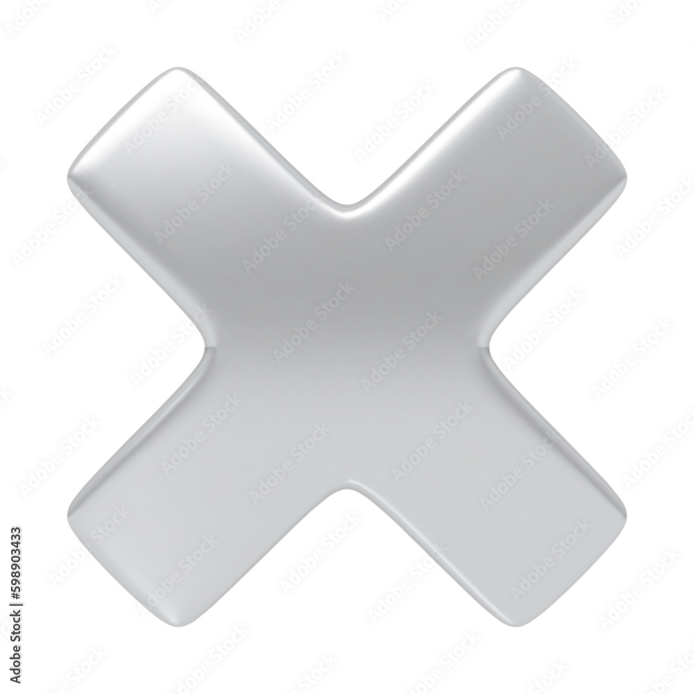 Silver X cross icon or symbol with 3D effect. Png clipart isolated cut ...