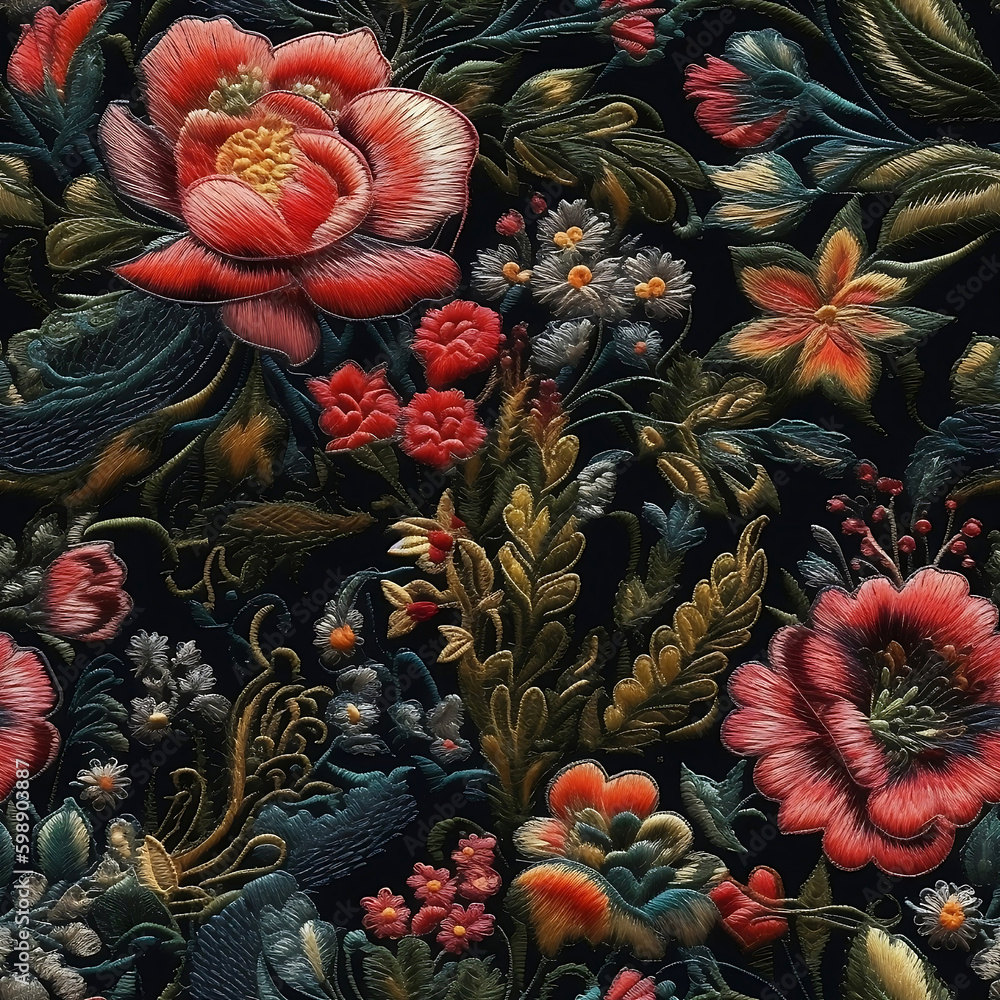 Seamless embroidery floral abstract fantasy luxury fabric pattern ...