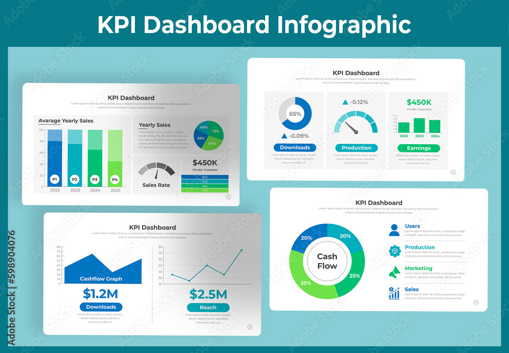 Colorful KPI Dashboard Infographic Layout Stock Template | Adobe Stock