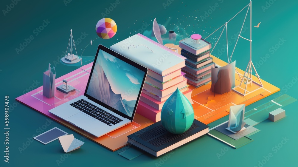 Online Education: Theoretical analogy visual with plain visual ...