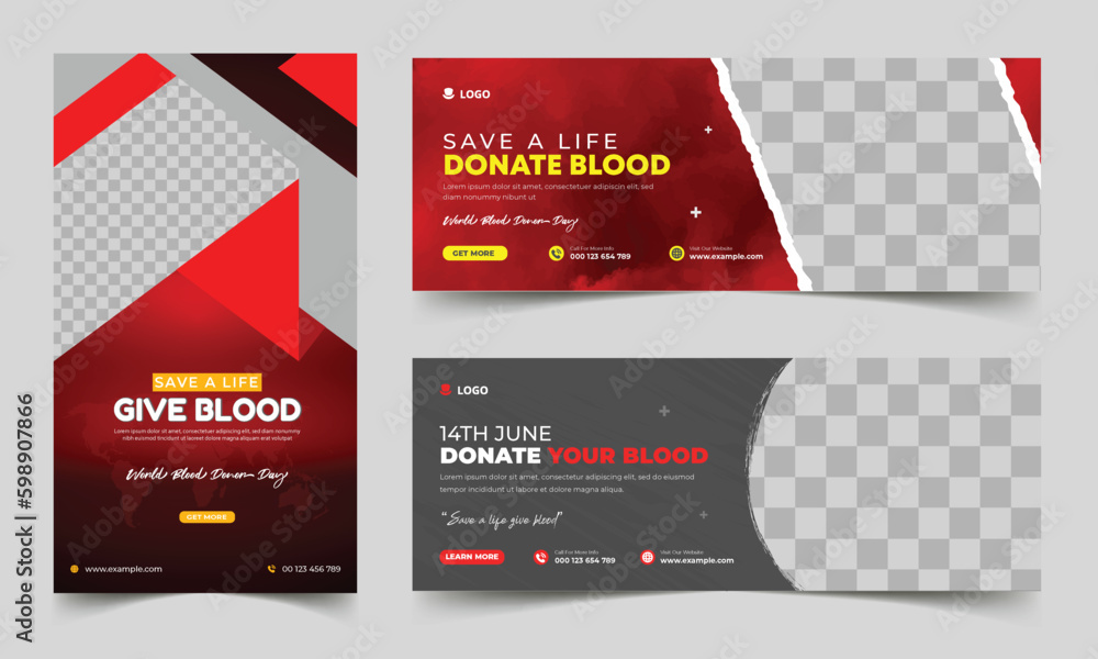 Blood donation social media facebook cover template, web banner design ...
